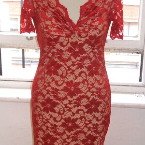 Baylis & Knight Red Nude LACE POLLY Twist Pencil Wiggle Dress - Etsy UK