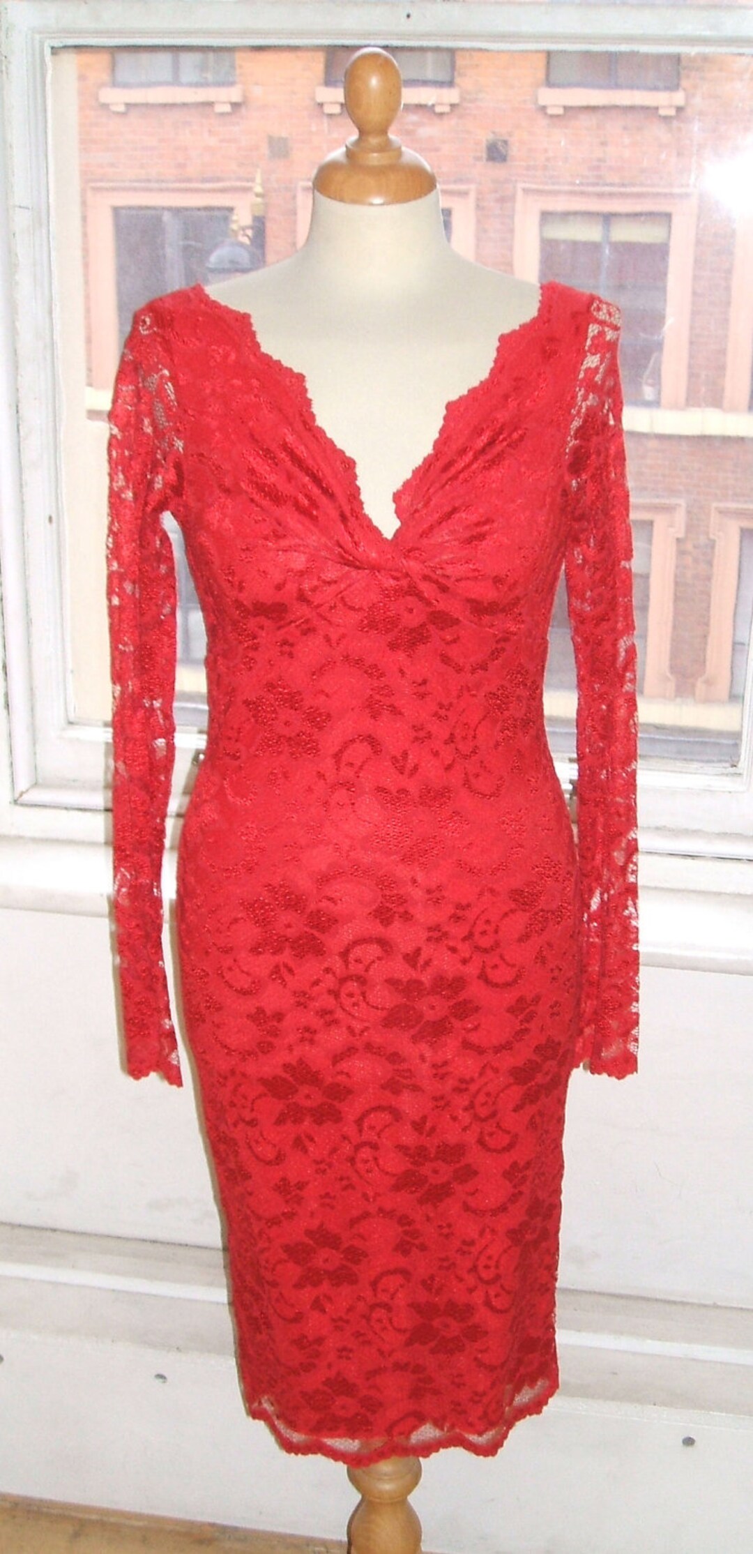 Baylis & Knight Red on Red LACE Long Sleeve POLLY Twist Pencil Wiggle ...