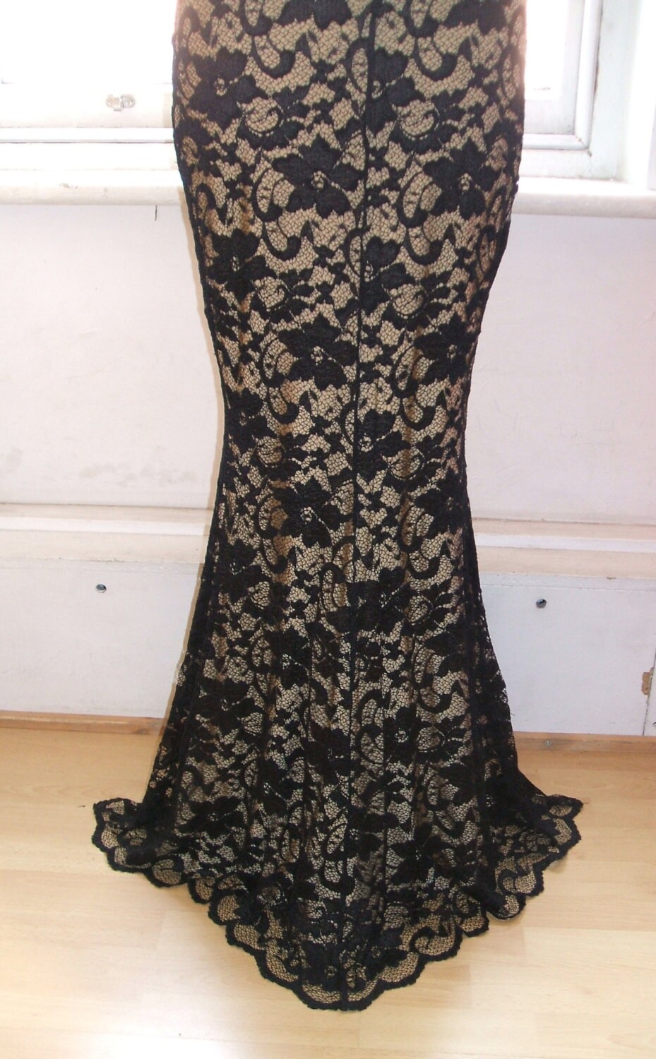 Baylis & Knight Black Nude Lace Long Sleeve Low Cut FISHTAIL/ - Etsy