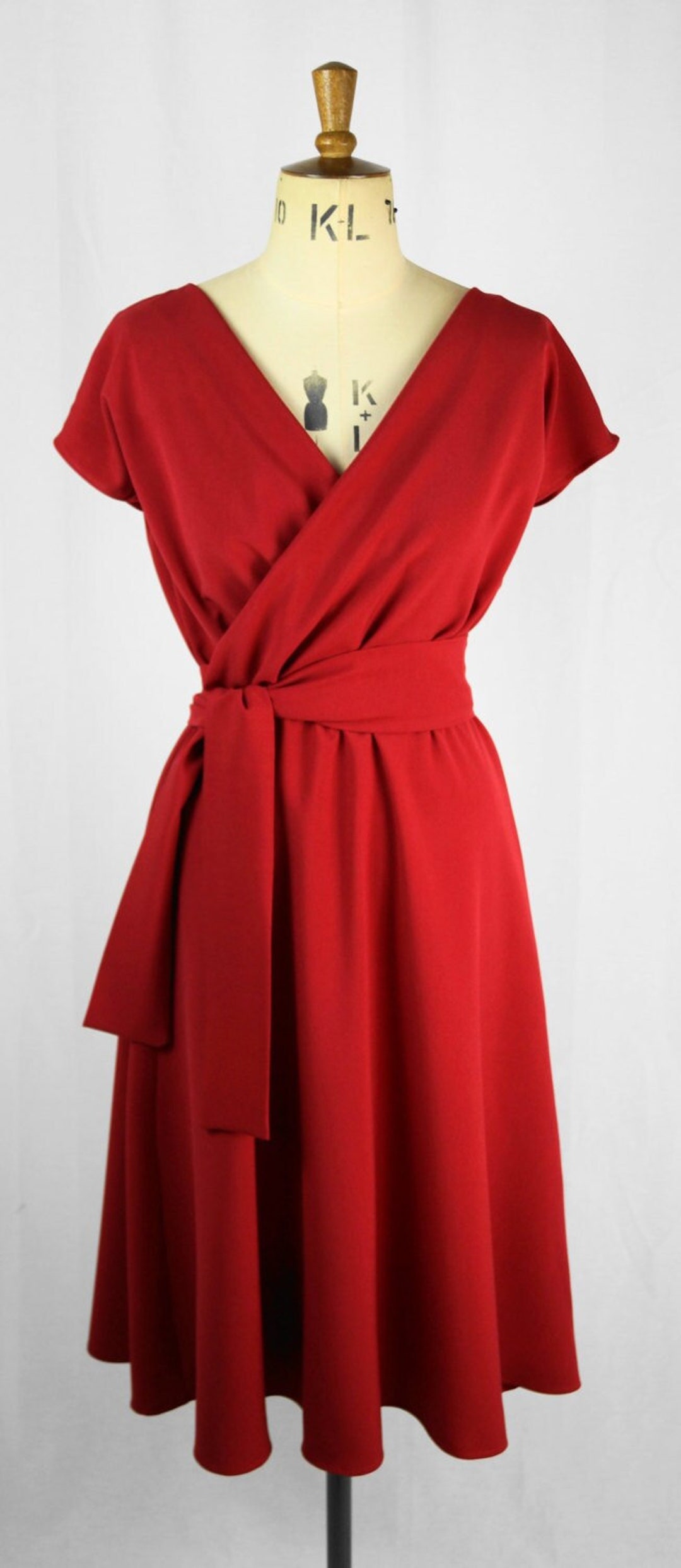 Baylis & Knight Ruby Red WRAP Bombshell Short Sleeve Midi Party Dress ...