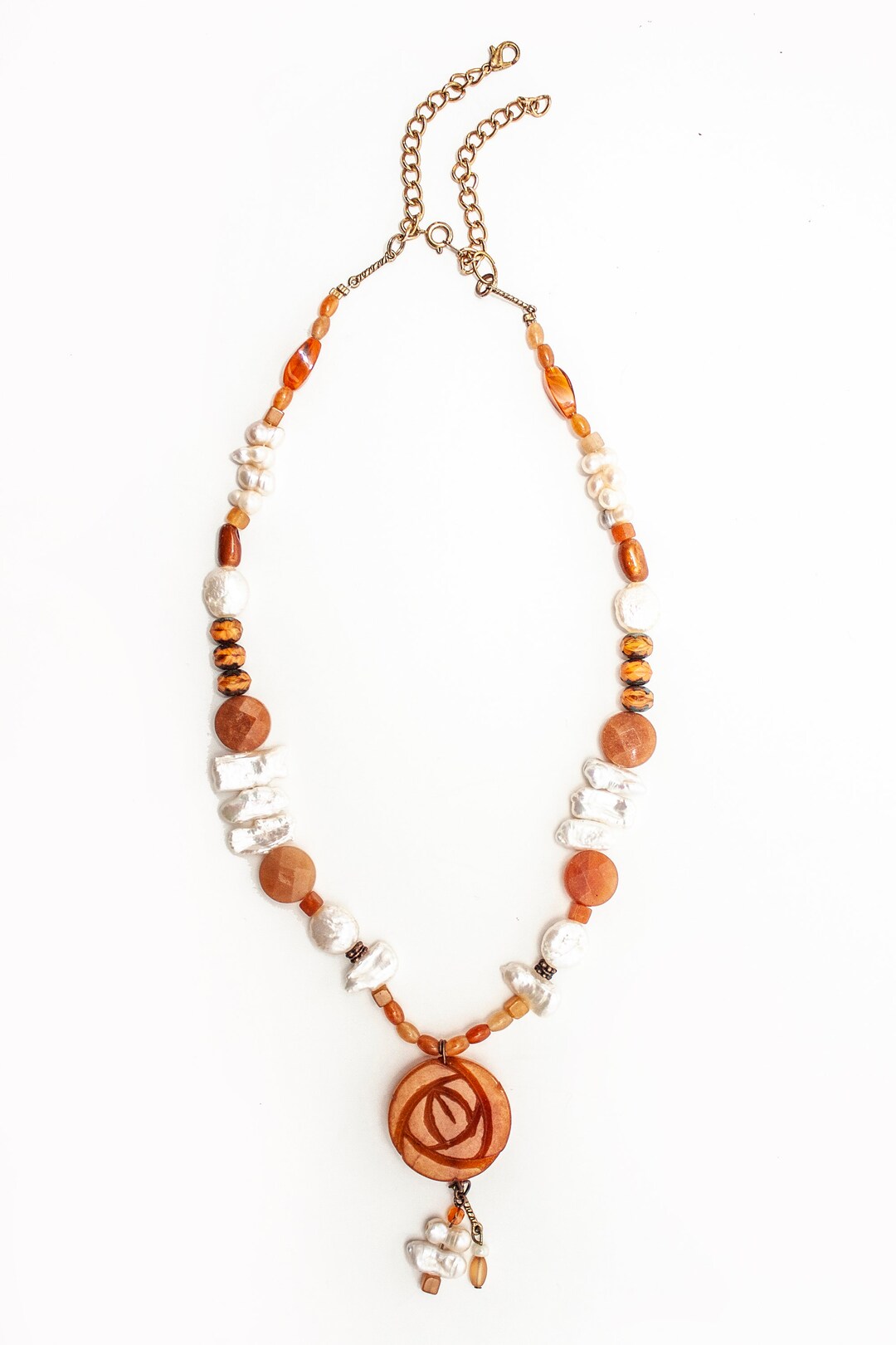 Carnelian Carved Rose with Freshwater stick Pearls, Carnelian faceted ...
