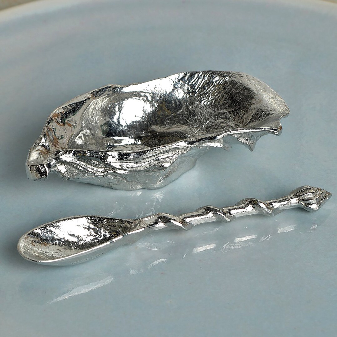 Oyster Shell Pewter Bowl and Mussel Spoon - 10 Year Anniversary Gift ...