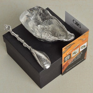 Oyster Shell Pewter Bowl and Mussel Spoon - 10 Year Anniversary Gift ...