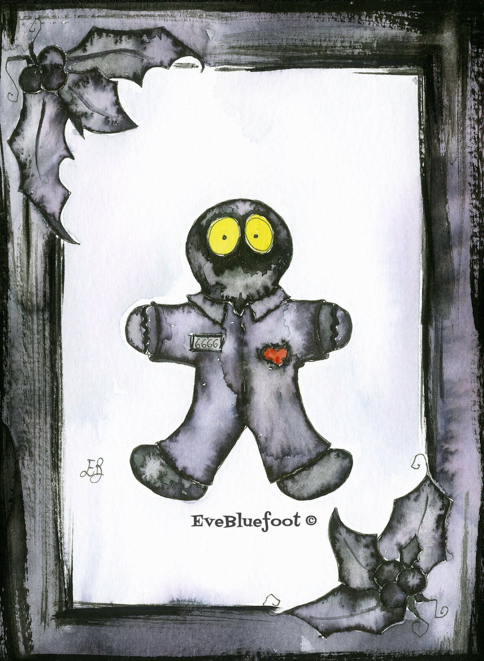 Creepy Gingerbread Man Print Illustration, Gingerbread Man Dark Doodle ...