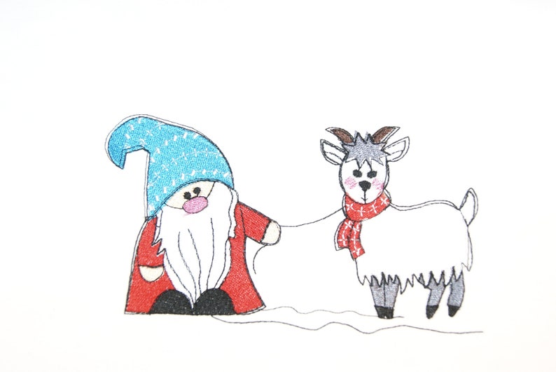 Gnome Elf Leading Goat Christmas Scarf Embroidery Digital - Etsy