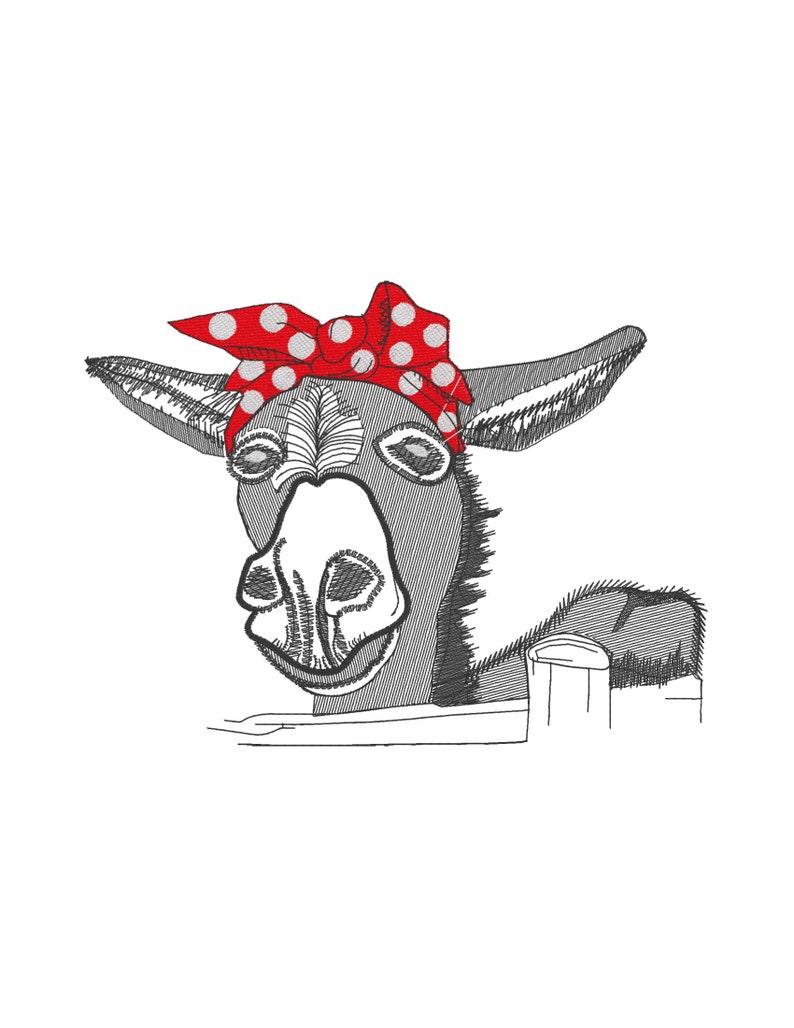 Donkey Fence Sketch Bandana Head Hanky Hankerchief Embroidery - Etsy