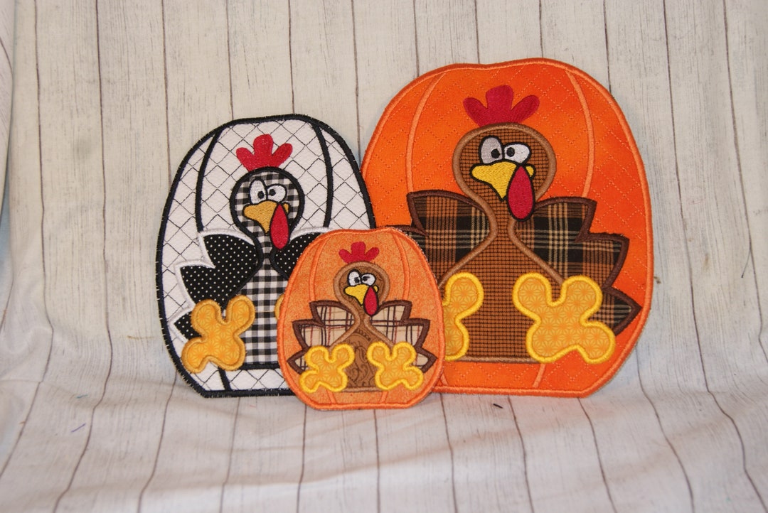 Turkey APPLIQUE Trivet and or Coaster Mug Rug Machine Embroidery Digital Design 3 Sizes - Etsy