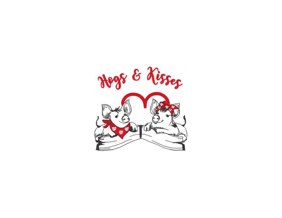 Hogs and Kisses Pig Couple Heart Bandana Embroidery Digital - Etsy