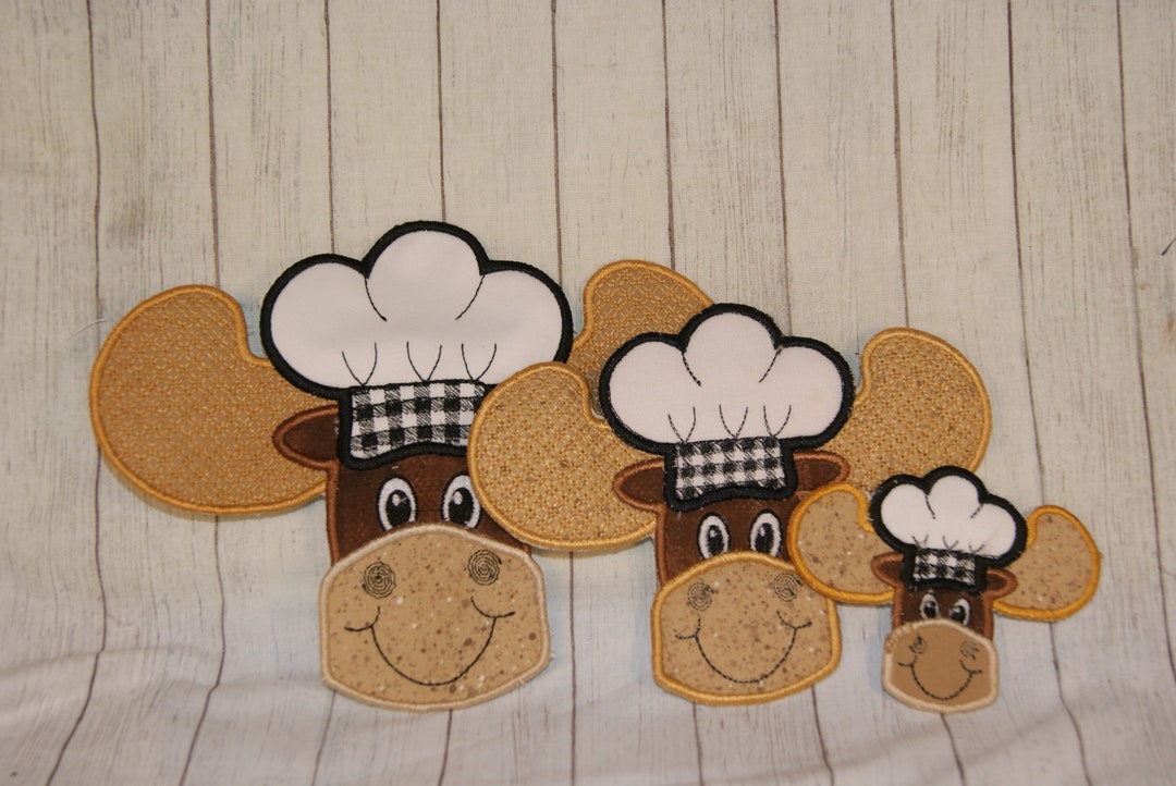 Moose Chef Head APPLIQUE Trivet and or Patch Machine Embroidery Digital ...