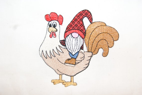 Gnome Riding Rooster Machine Embroidery Digital Design 4x4 5x7 - Etsy