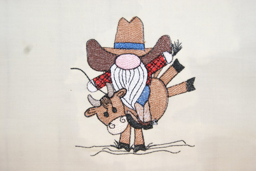 Gnome Cowboy Bull Riding Big Hat Machine Embroidery Digital Design 4x4 ...