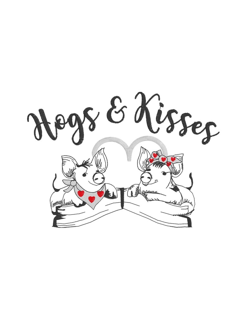 Hogs and Kisses Pig Couple Heart Bandana Embroidery Digital - Etsy