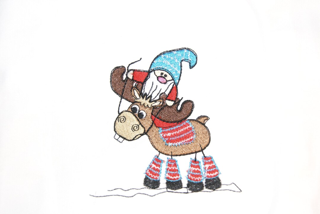 Gnome Elf Riding Moose Christmas Embroidery Digital Design 4x4 5x7 ...