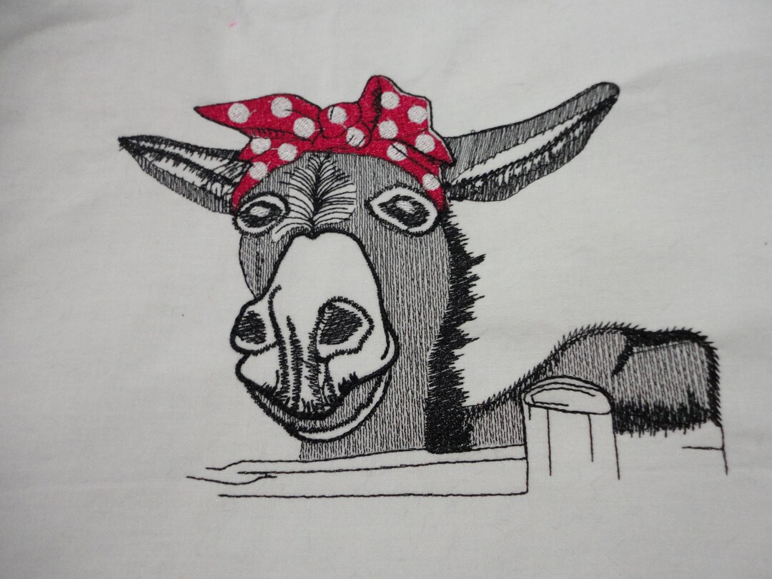 Donkey Fence Sketch Bandana Head Hanky Hankerchief Embroidery Digital ...