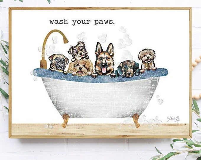 Dogs in Bathtub Rustic Bathroom Funny Bathroom Signs dog Print bathroom ...