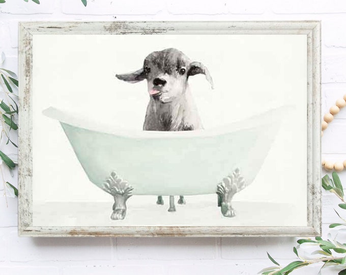 Goat in a Bathtub - Goat Taking a Bath - Bathroom Art - Goat Bathing ...