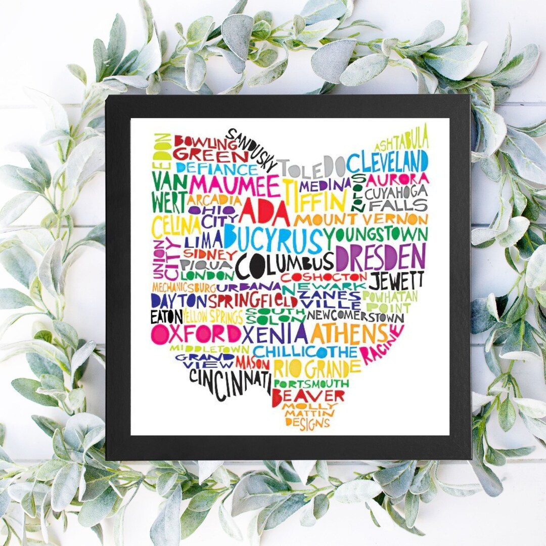 OHIO State Art Print Fine Art Map Poster Wall Art Unique Housewarming ...