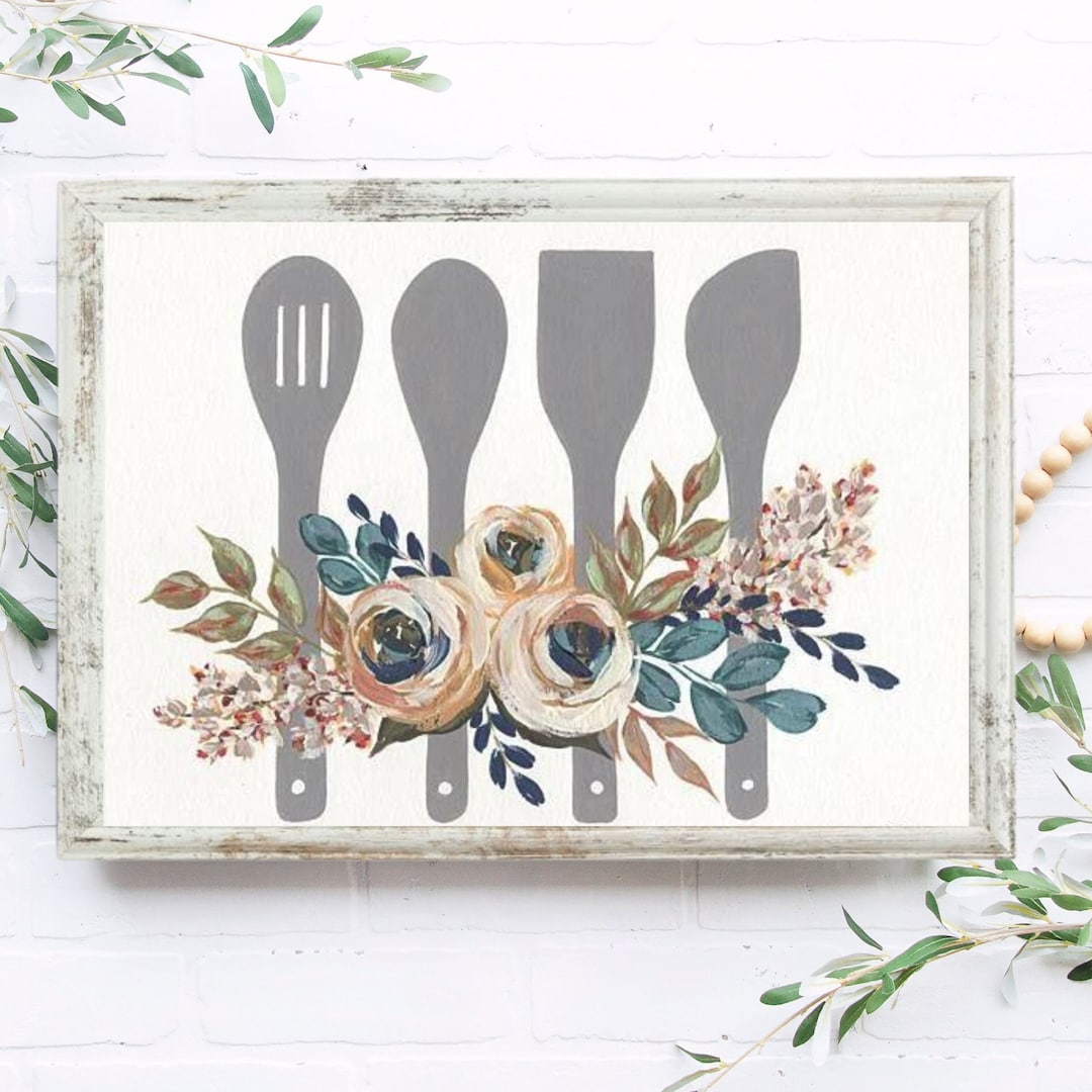 Floral Kitchen Art Kitchen Baking Utensils Print Floral Kitchen ...