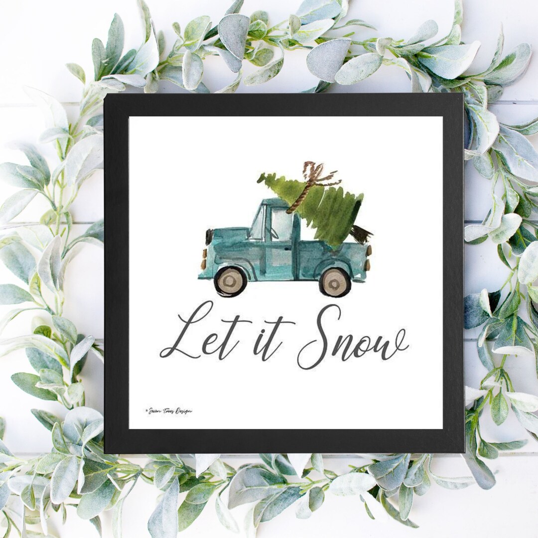 Merry Christmas Sign Let is Snow Christmas Blue Truck Tree Print ...