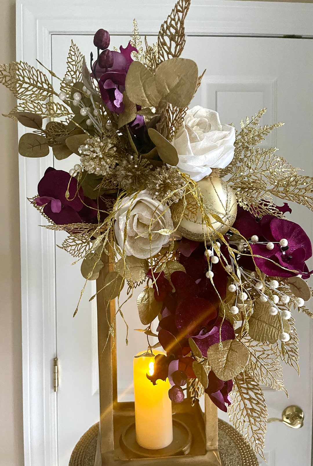 Winter "magenta Orchid" Lantern Swag, Door/wall Wreath, Tabletop ...