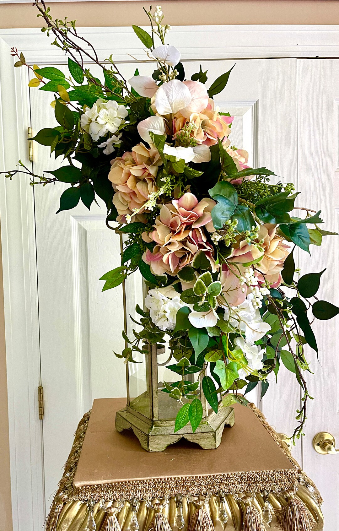 Designer Hydrangea Lantern Swag, Tabletop Centerpiece, Wall Decor - Etsy