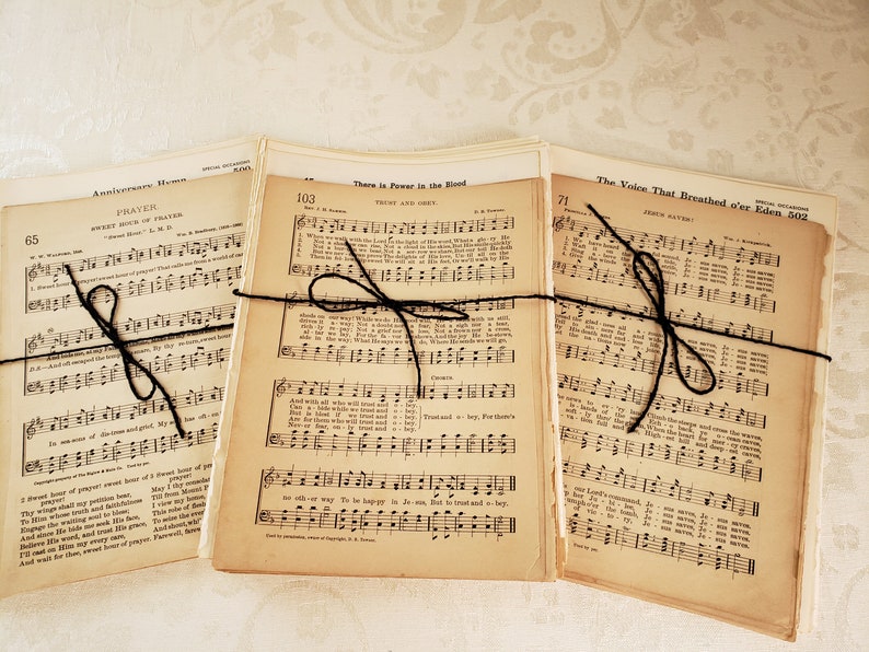 1/8 Lb. Hymnal Pages Vintage Songs, Antique Bundle Old Religious Music ...