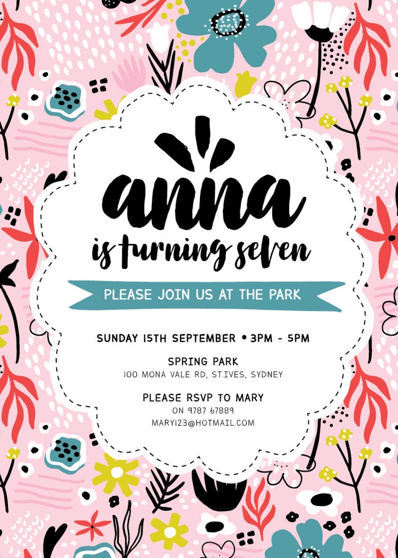 Floral Party Invitations, Birthday Invites Girl, Floral Invite, Flower ...