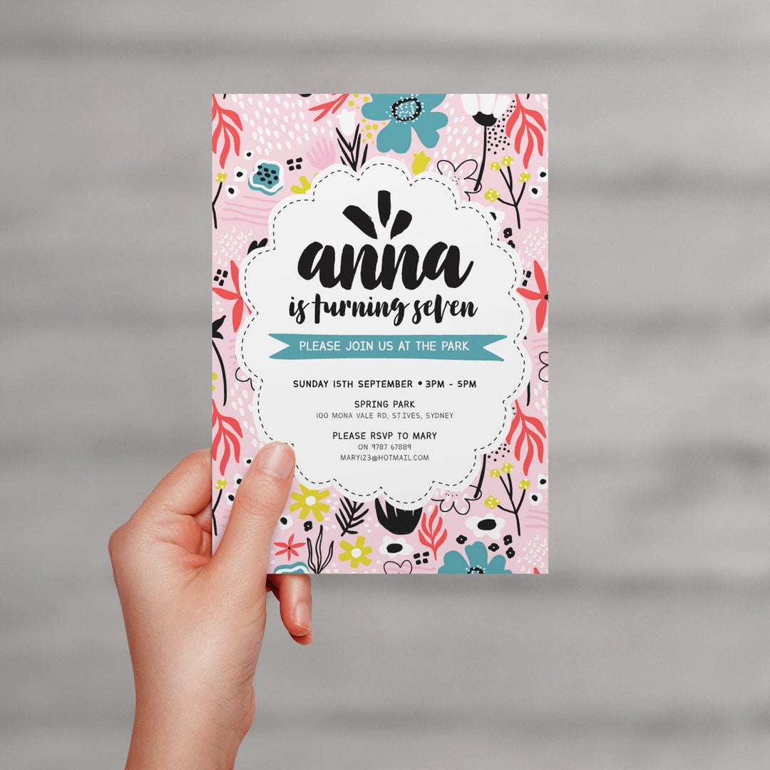 Floral Party Invitations, Birthday Invites Girl, Floral Invite, Flower ...