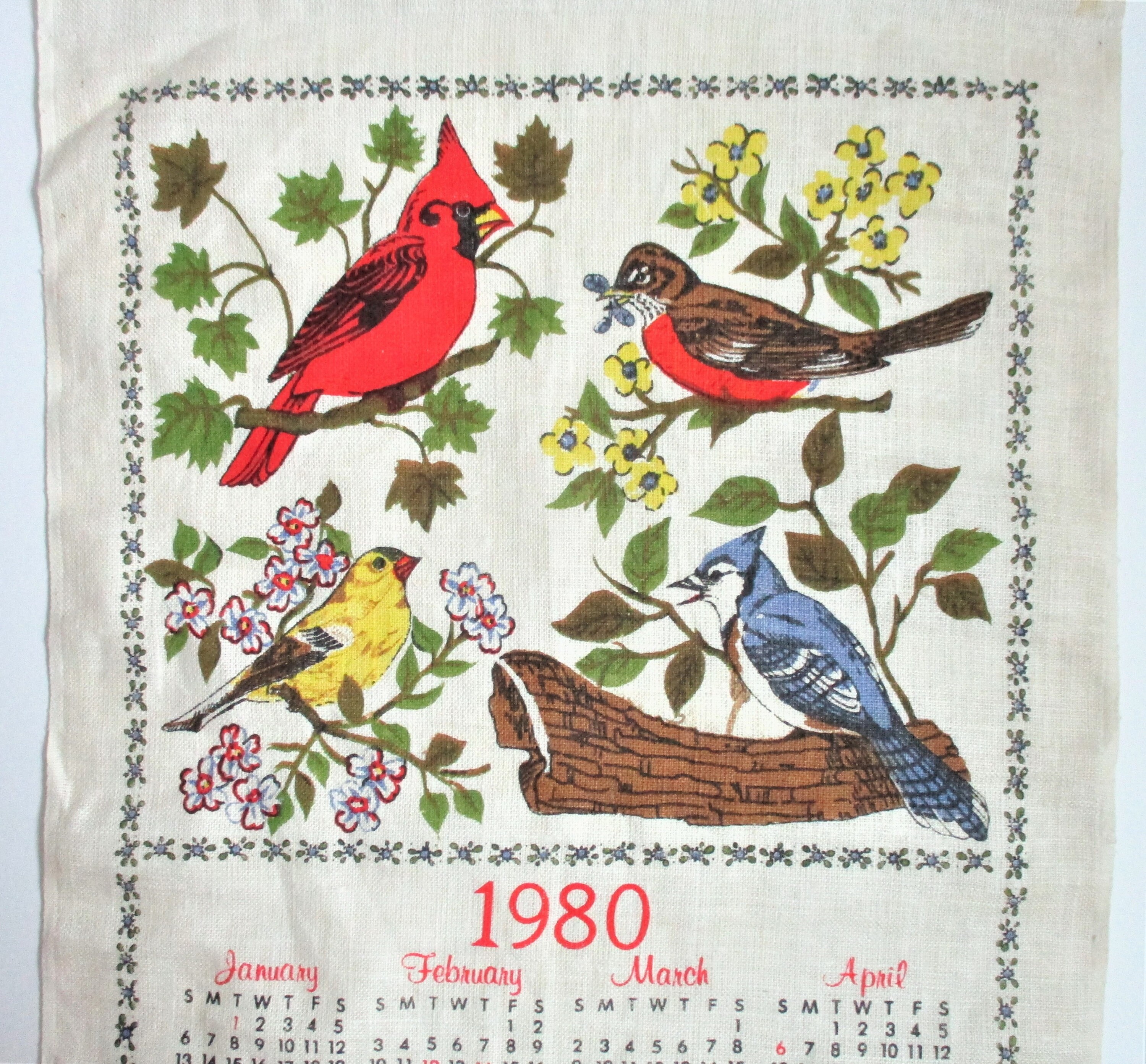 Calendars & Planners Paper Vintage Cloth Calendar 1980 Birds Sunflowers ...