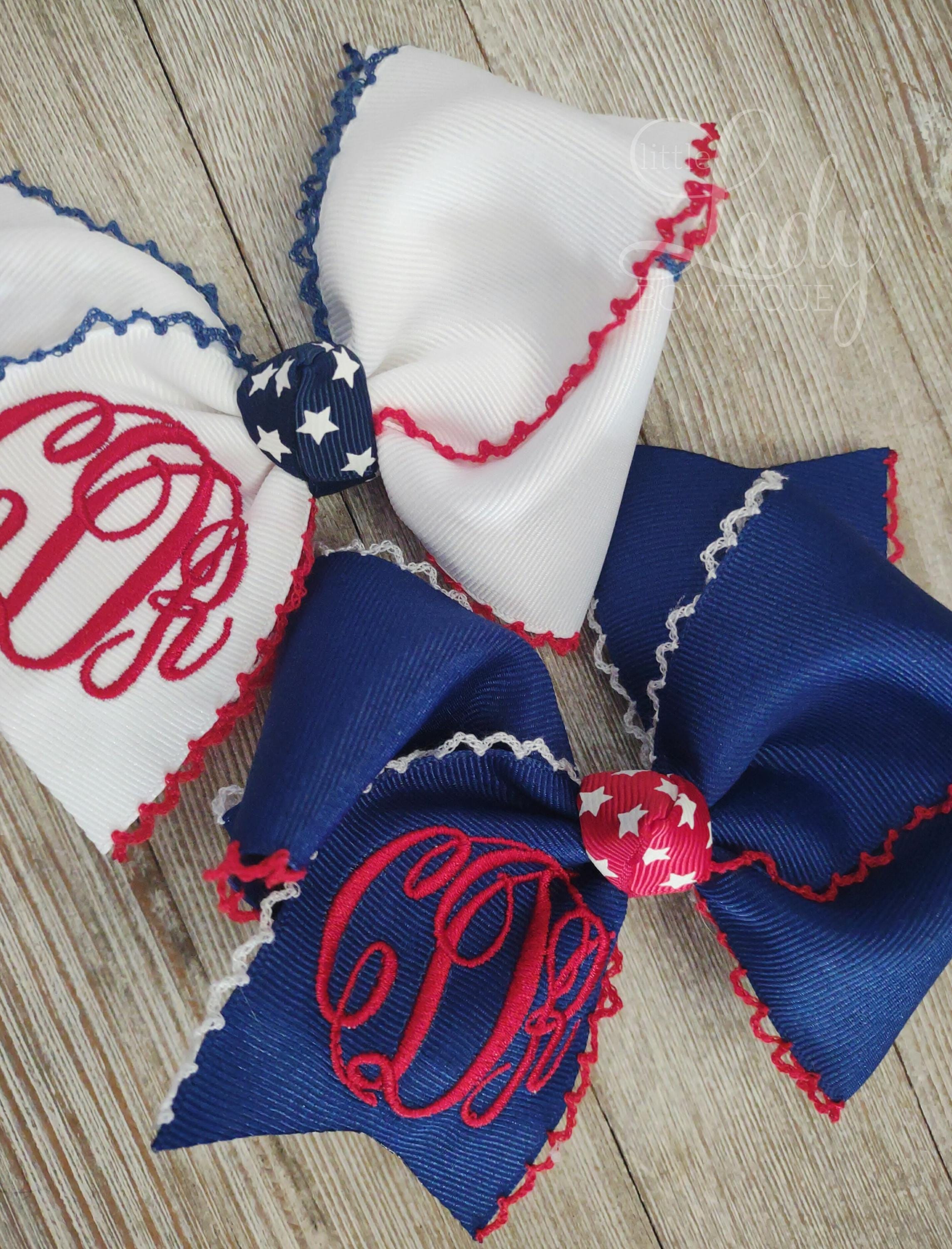 Patriotic Hair Bow - Fourth of July Bow - Monogrammed Independence Day ...