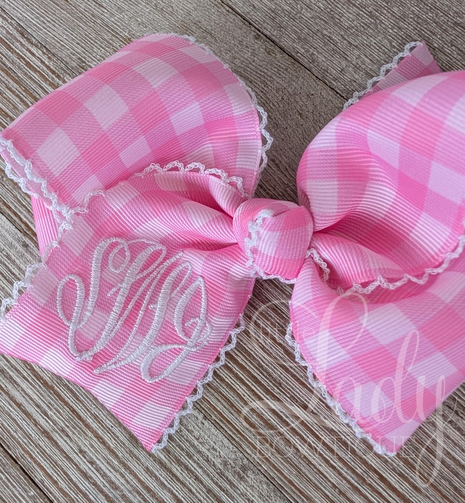 Gingham Monogram Hair Bow – Personalized Moonstitch Ribbon - Custom ...