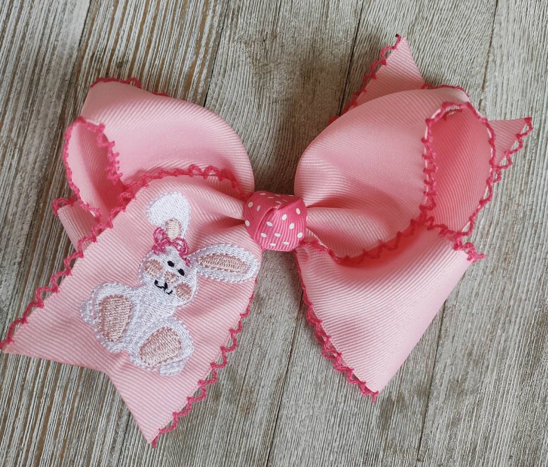 Embroidered Easter Bunny Hairbow- Easter Bow- Spring Bows- Special ...