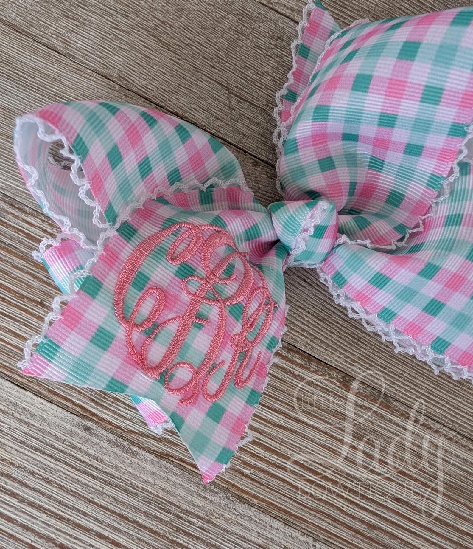 Gingham Monogram Hair Bow – Personalized Moonstitch Ribbon - Custom ...