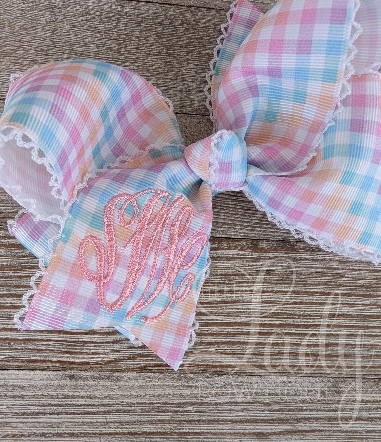 Gingham Monogram Hair Bow – Personalized Moonstitch Ribbon - Custom ...