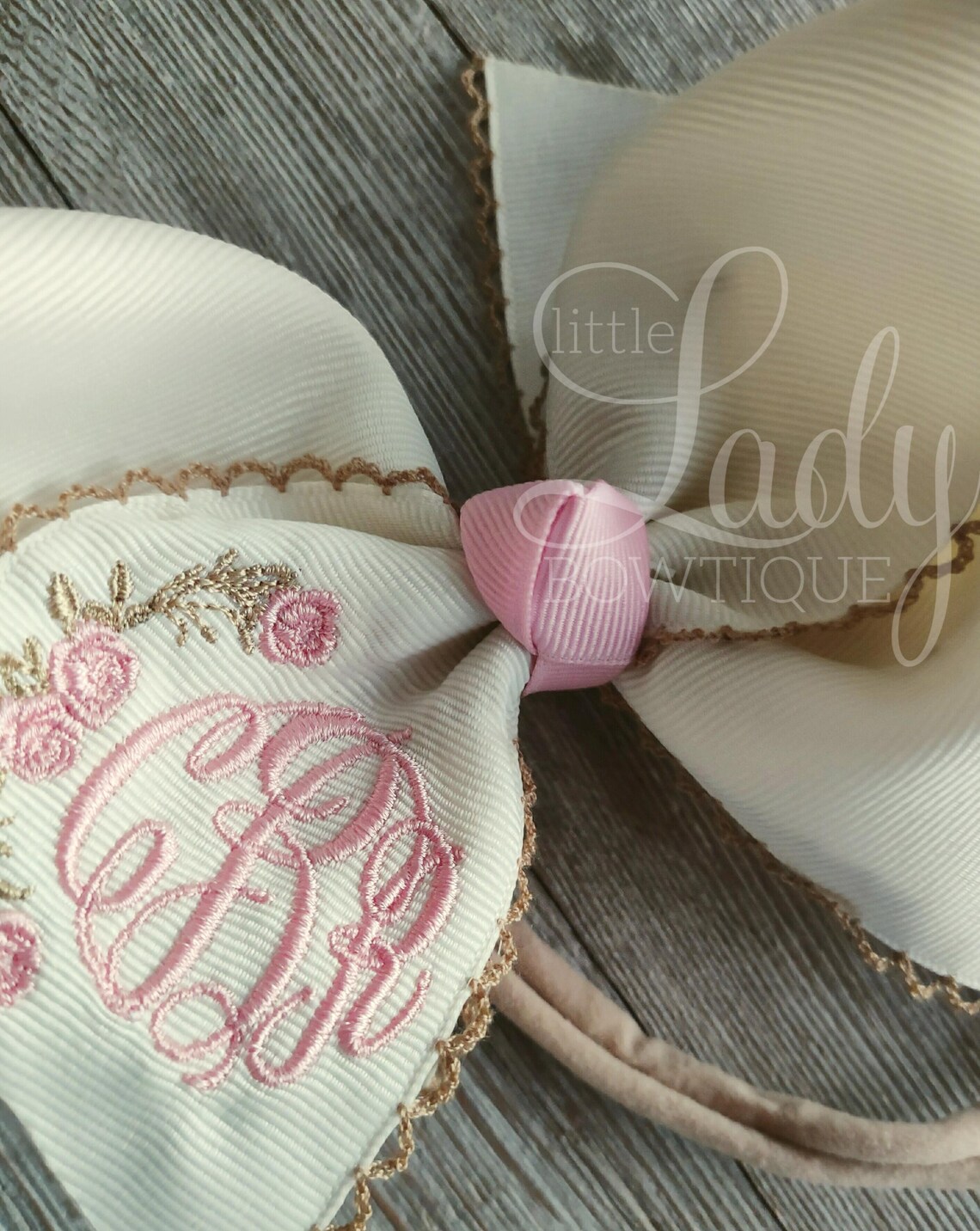 Monogrammed Rose Hair Bow - Custom Bow With Initials - Bow With ...