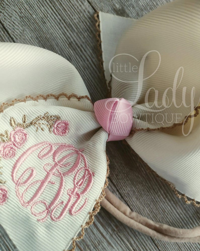 Monogrammed Rose Hair Bow - Custom Bow With Initials - Bow With ...