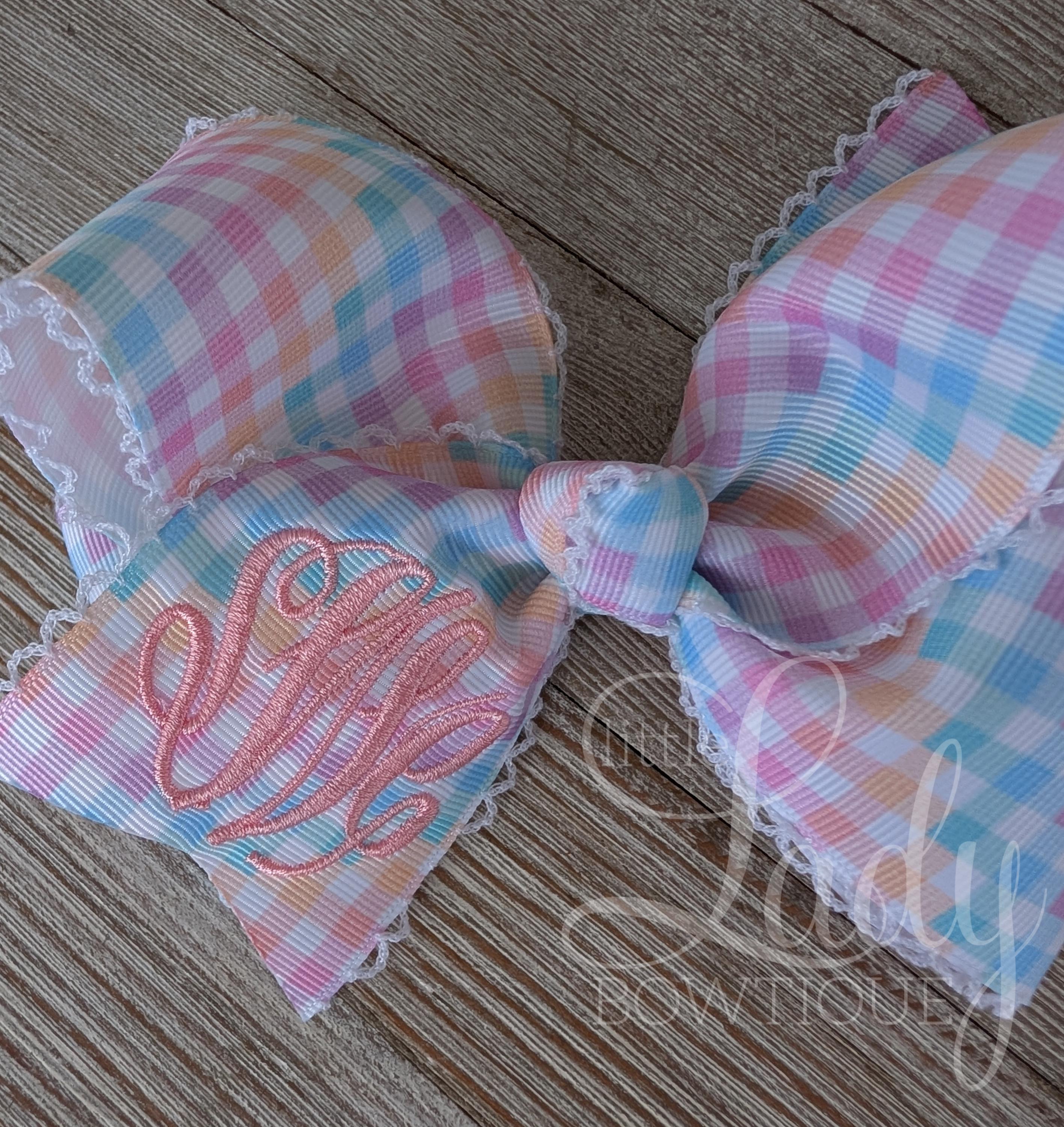 Gingham Monogram Hair Bow – Personalized Moonstitch Ribbon - Custom ...