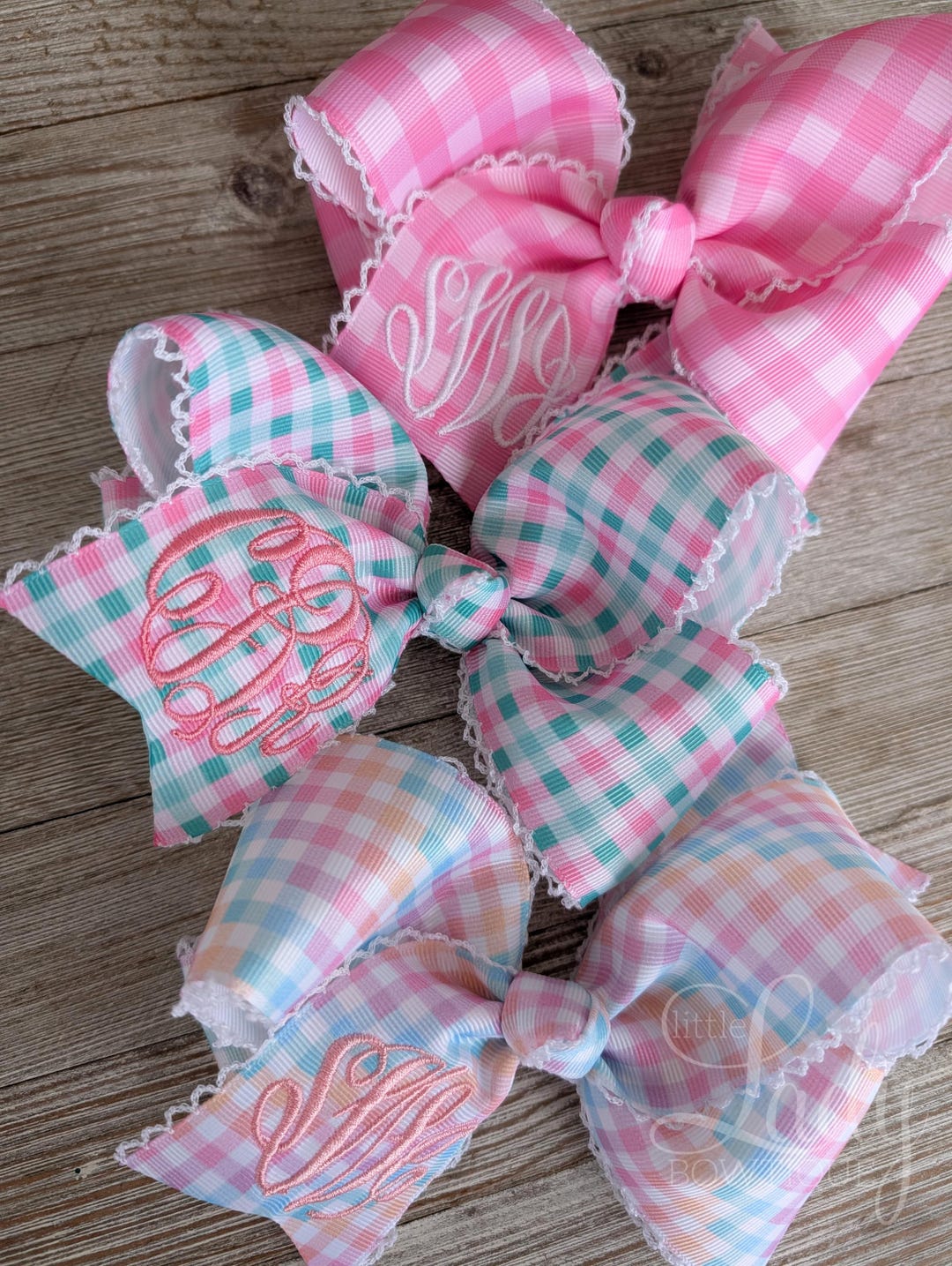 Gingham Monogram Hair Bow – Personalized Moonstitch Ribbon - Custom ...
