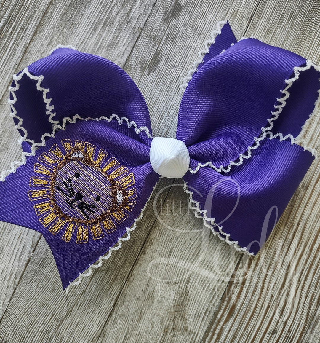 Lion Hair Bow- School Hair Bow- Embroidered Bow-moonstitch Bow-custom ...