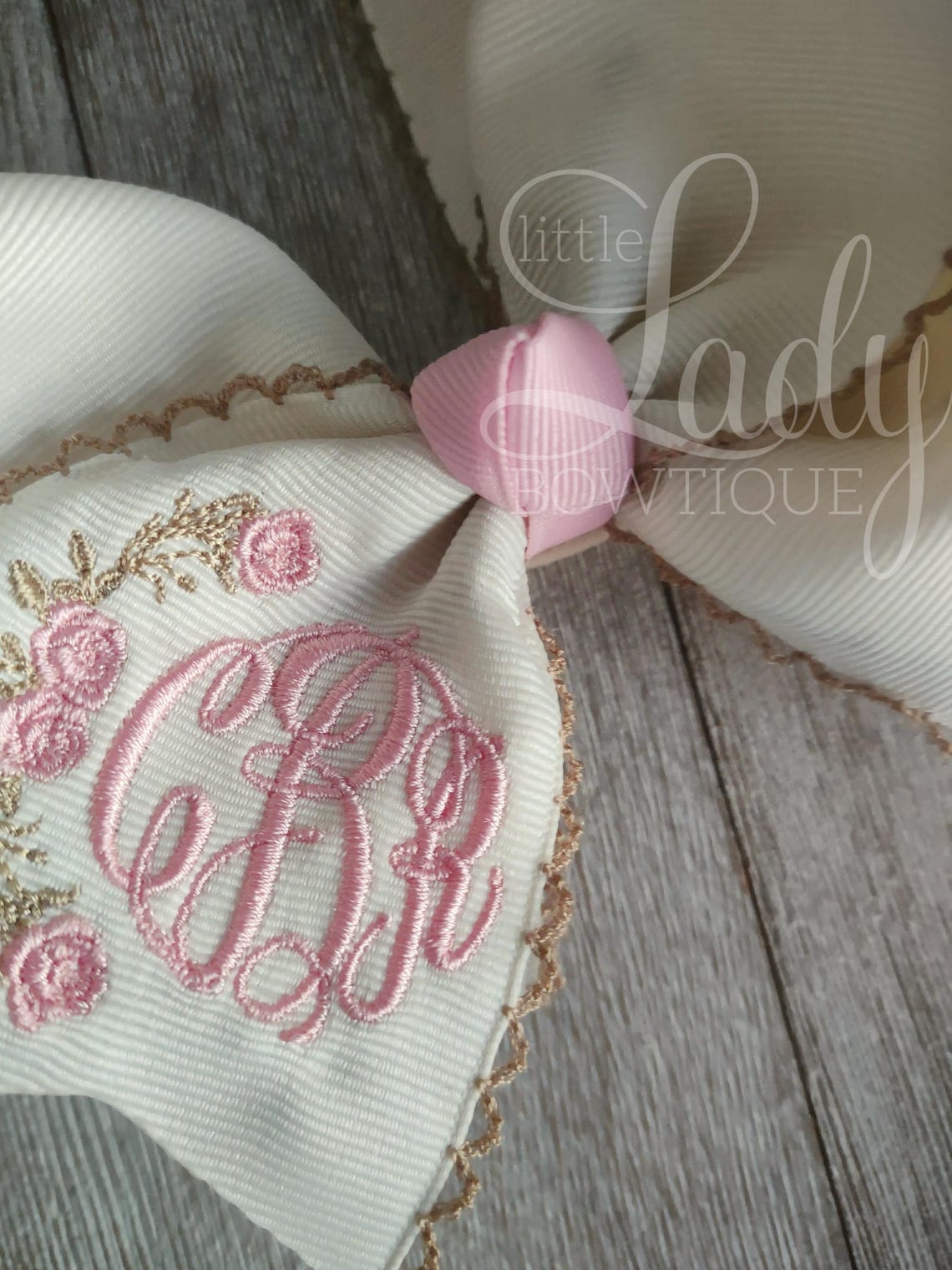 Monogrammed Rose Hair Bow - Custom Bow With Initials - Bow With ...