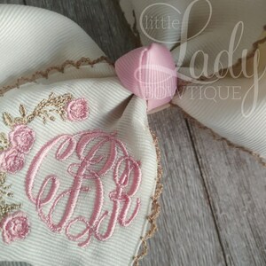 Monogrammed Rose Hair Bow - Custom Bow With Initials - Bow With ...