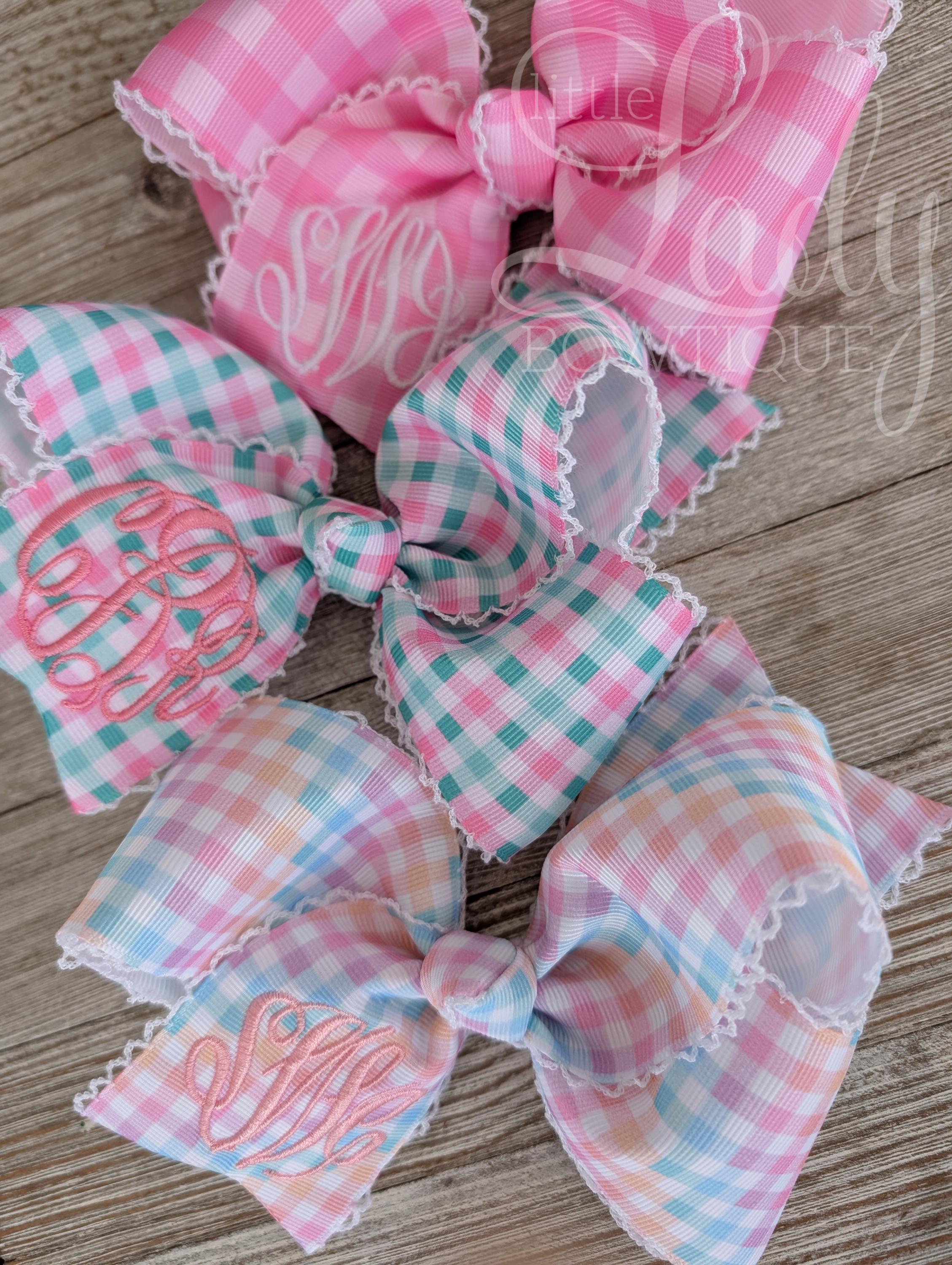 Gingham Monogram Hair Bow – Personalized Moonstitch Ribbon - Custom ...
