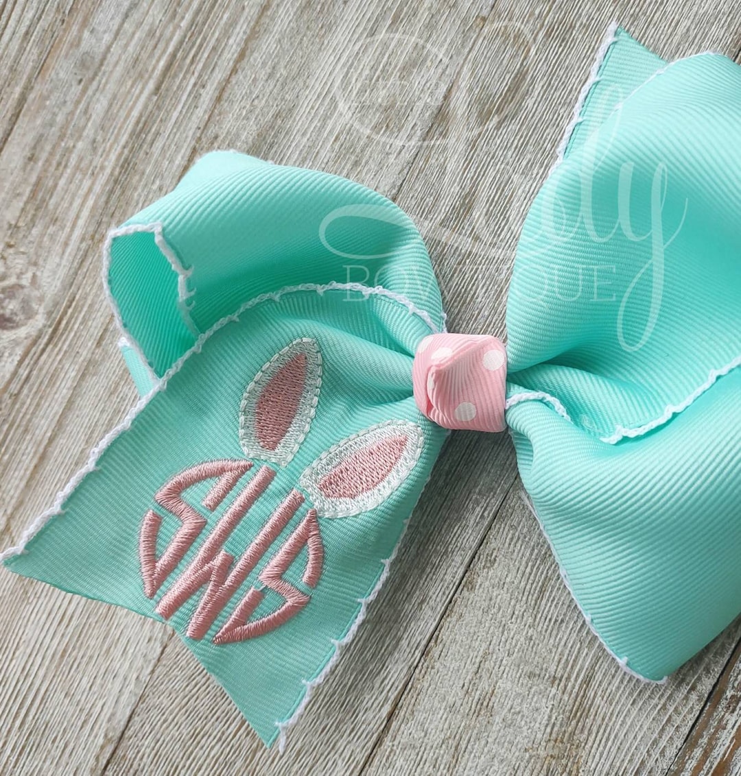 Bunny Hair Bow Easter Hair Bow Monogrammed Hair Bow Bunny Ears Hair Bow ...