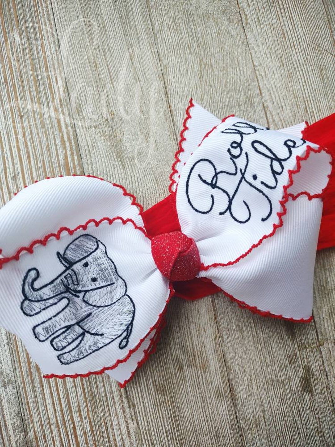 Embroidered Elephant Hair Bow – Alabama Collegiate Monogram- Custom ...