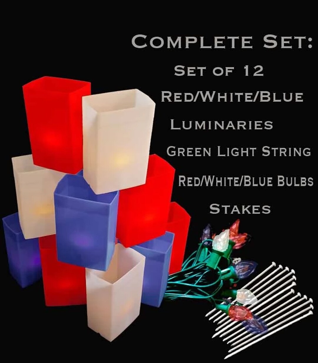 Patriotic July 4th Memorial Day Luminaries FLIC Electric Luminary Hard ...