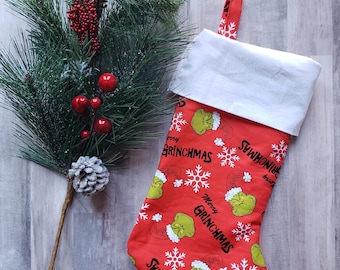 Dr Seuss the Grinch Fuzzy Green Christmas Stocking Big and Handmade - Etsy