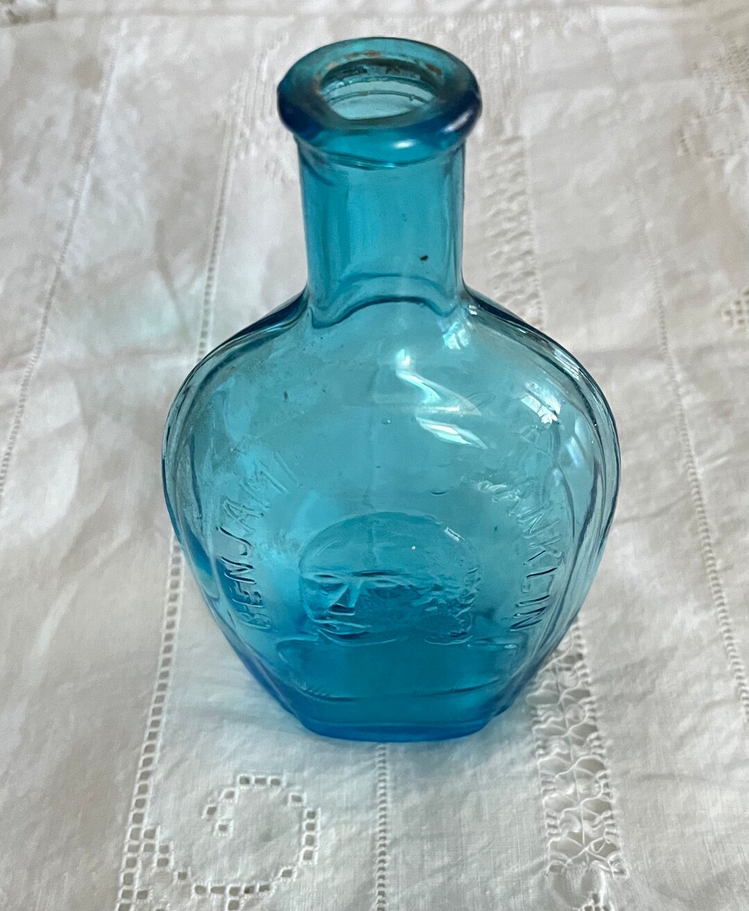 Aqua Glass Benjamin Franklin Bottle - Etsy