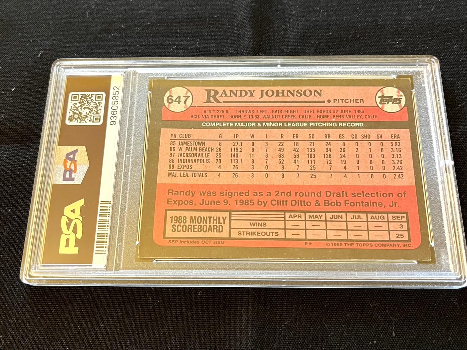 1989 TOPPS #637 Randy Johnson Rookie Card - Etsy