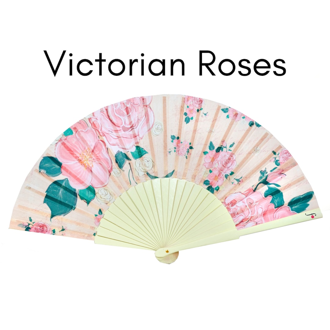 VICTORIAN ROSES: Romantic Delicate Pink Roses Folding Hand Fan With ...