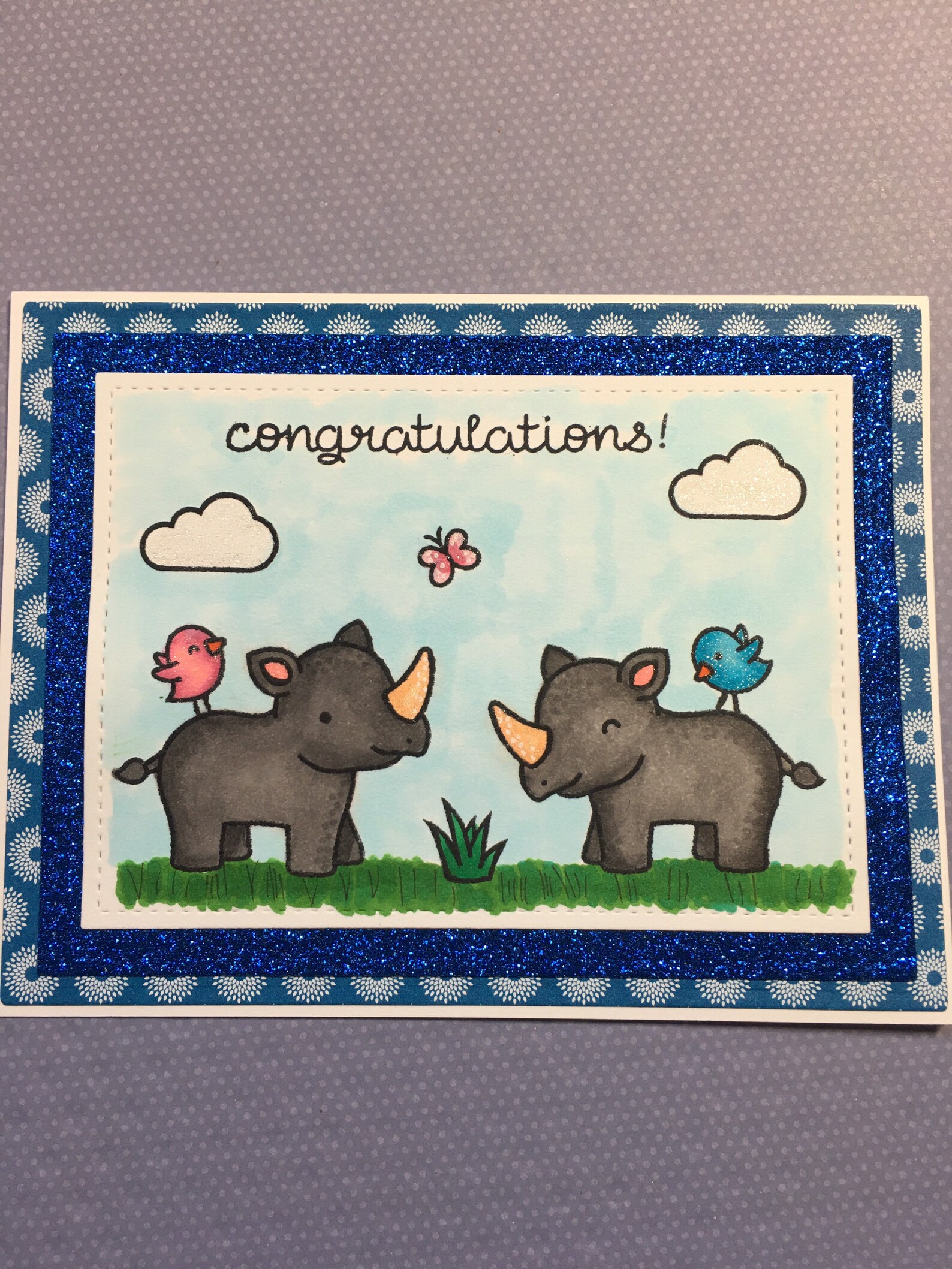 Congratulations! - Rhinoceros Card Made With Lawn Fawn Stamps. - Etsy